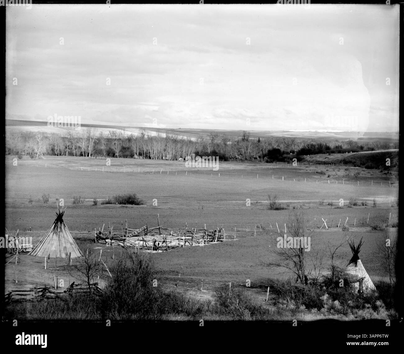 A photograph depicting individual Indian camps at the Umatilla Indian ...