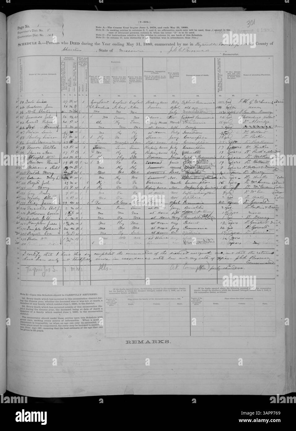 Part of the 1880 census, this mortality schedule documents the deaths ...