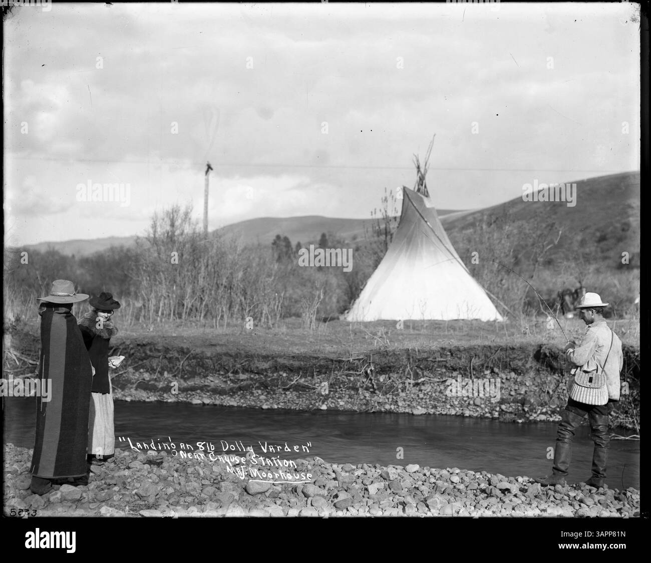 This photograph by Lee Moorhouse shows men fishing near Cayuse Station ...