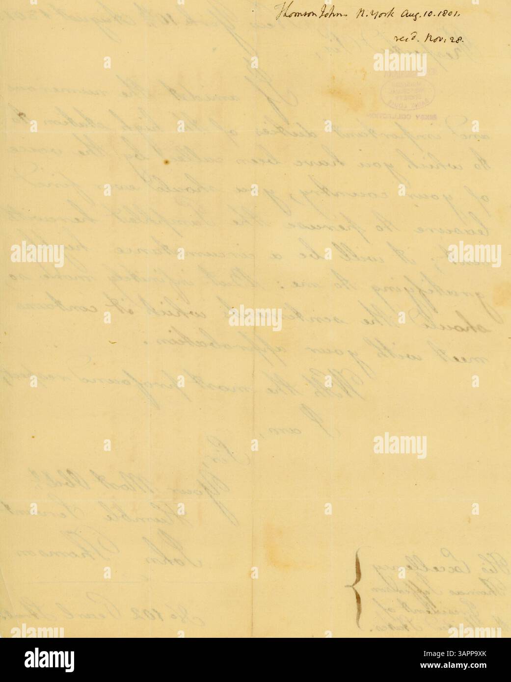 A letter dated August 10, 1801, from John Thomson in New York to Thomas ...