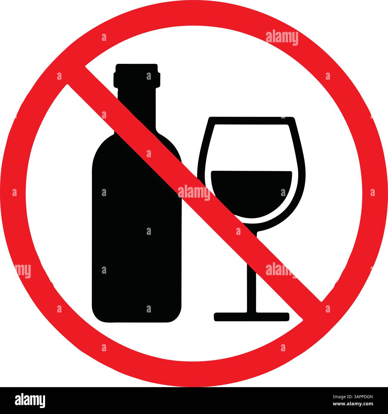No Alcohol Warning Sign Red Circle with Diagonal Line Over Wine Bottle ...