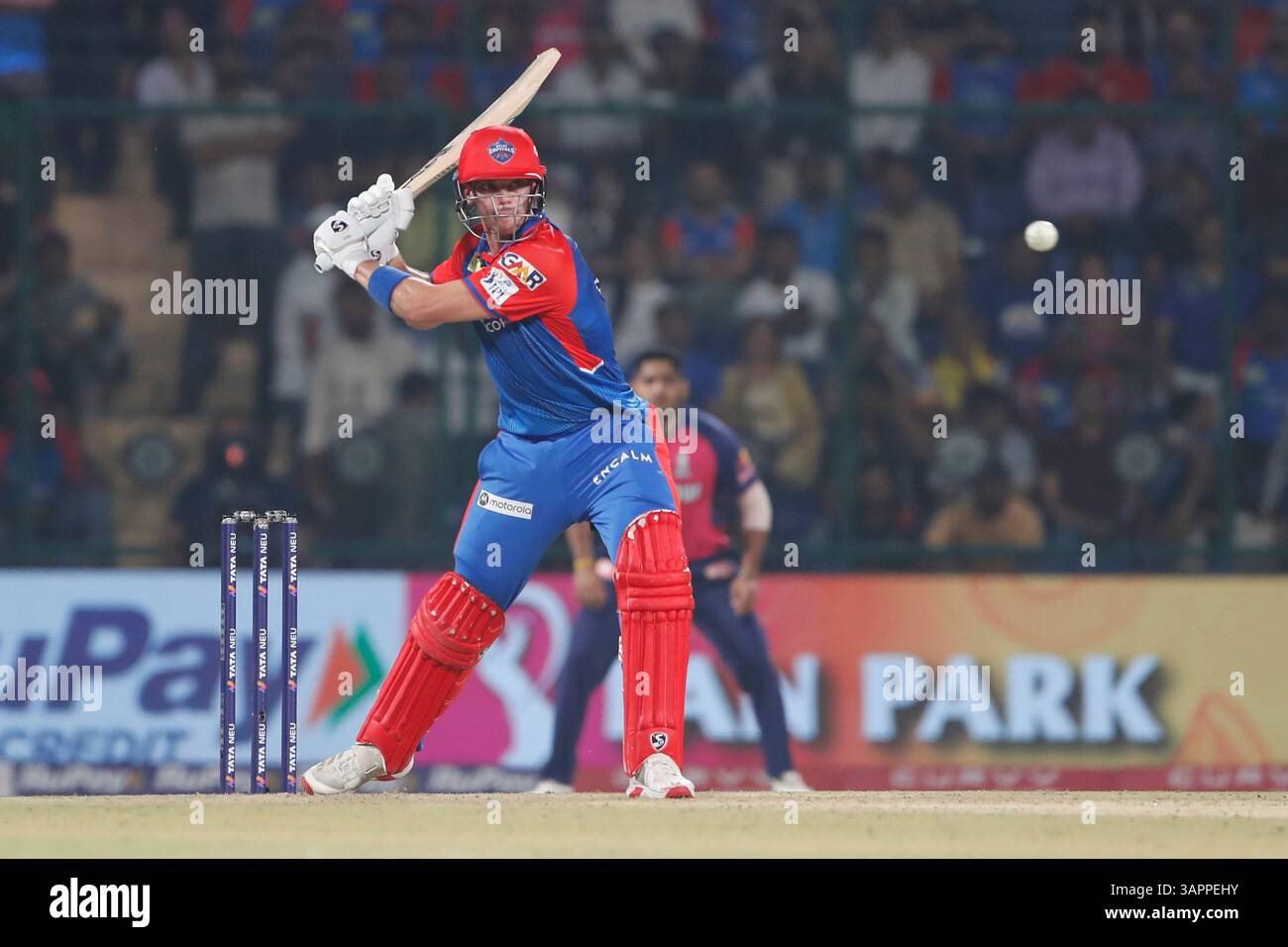 DELHI, INDIA - APRIL 16: Tristan Stubbs of Delhi Capitals play shots during the 2025 IPL match ...