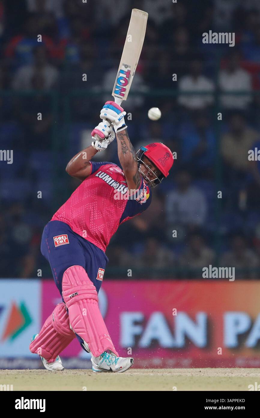 DELHI, INDIA - APRIL 16: Shimron Hetmyer of Rajasthan Royals play a ...