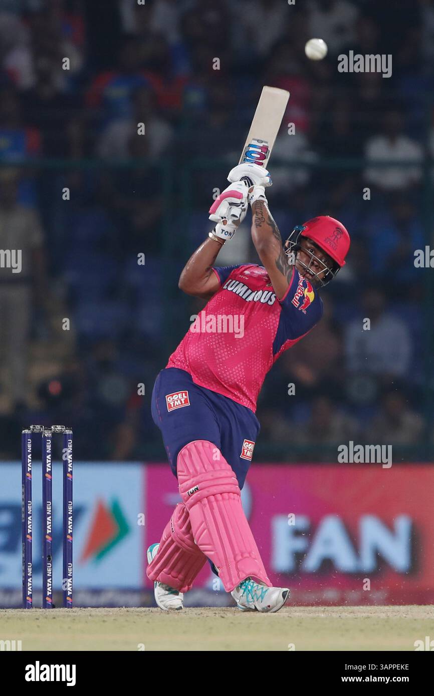 DELHI, INDIA - APRIL 16: Shimron Hetmyer of Rajasthan Royals play a ...