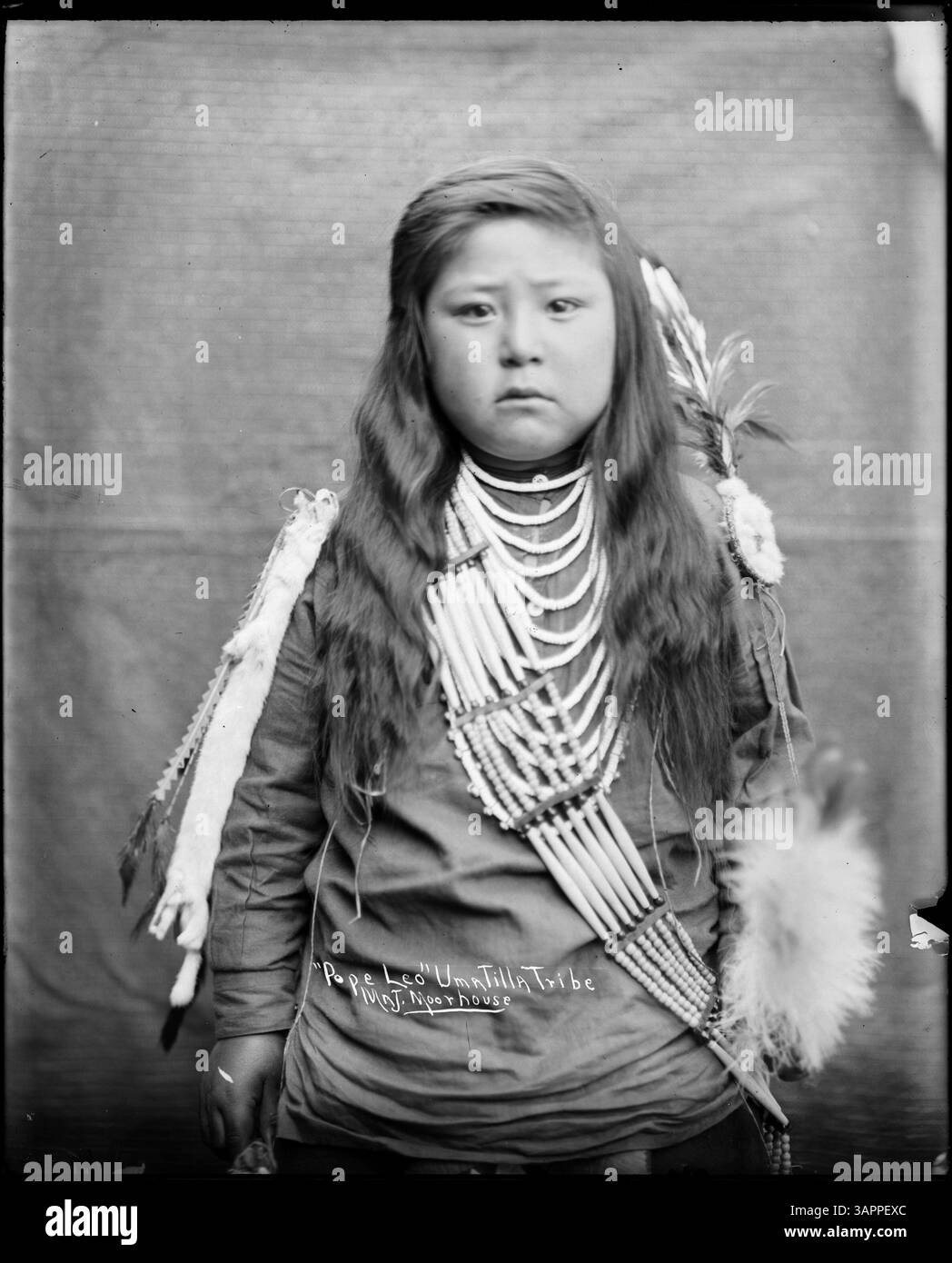 A portrait of Pope Leo White Bull, a Umatilla tribal boy, dressed in ...
