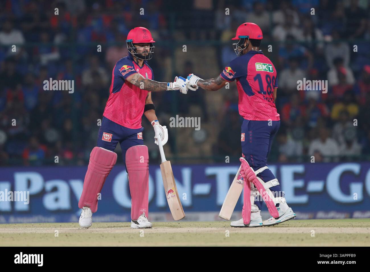 DELHI, INDIA - APRIL 16: Shimron Hetmyer of Rajasthan Royals (R) and ...