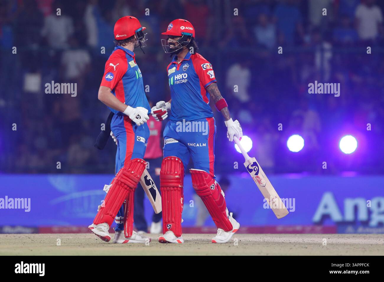 DELHI, INDIA - APRIL 16: Tristan Stubbs of Delhi Capitals (L) and KL Rahul of Delhi Capitals ...