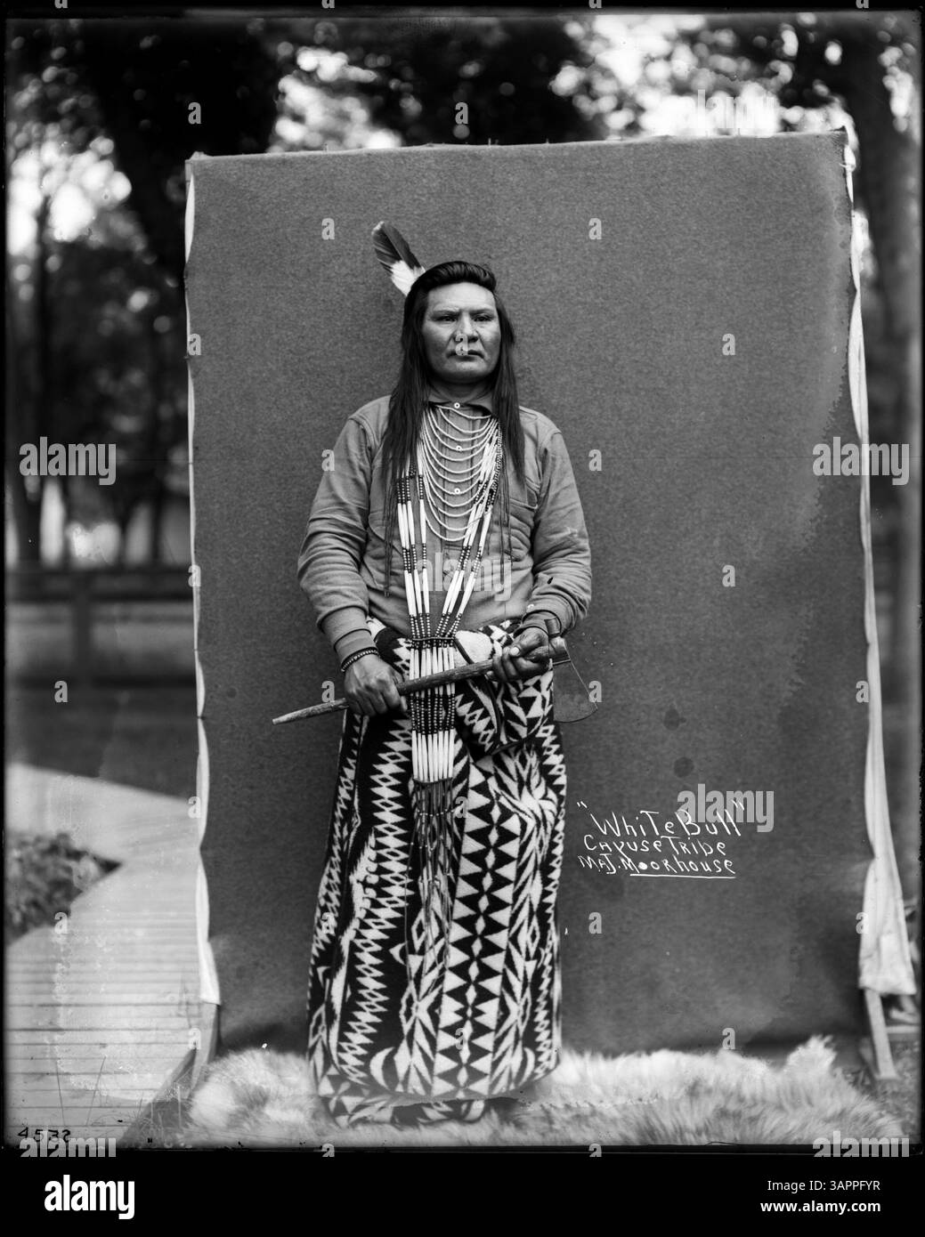 Photograph by Lee Moorhouse of White Bull, a Cayuse man, dressed in ...