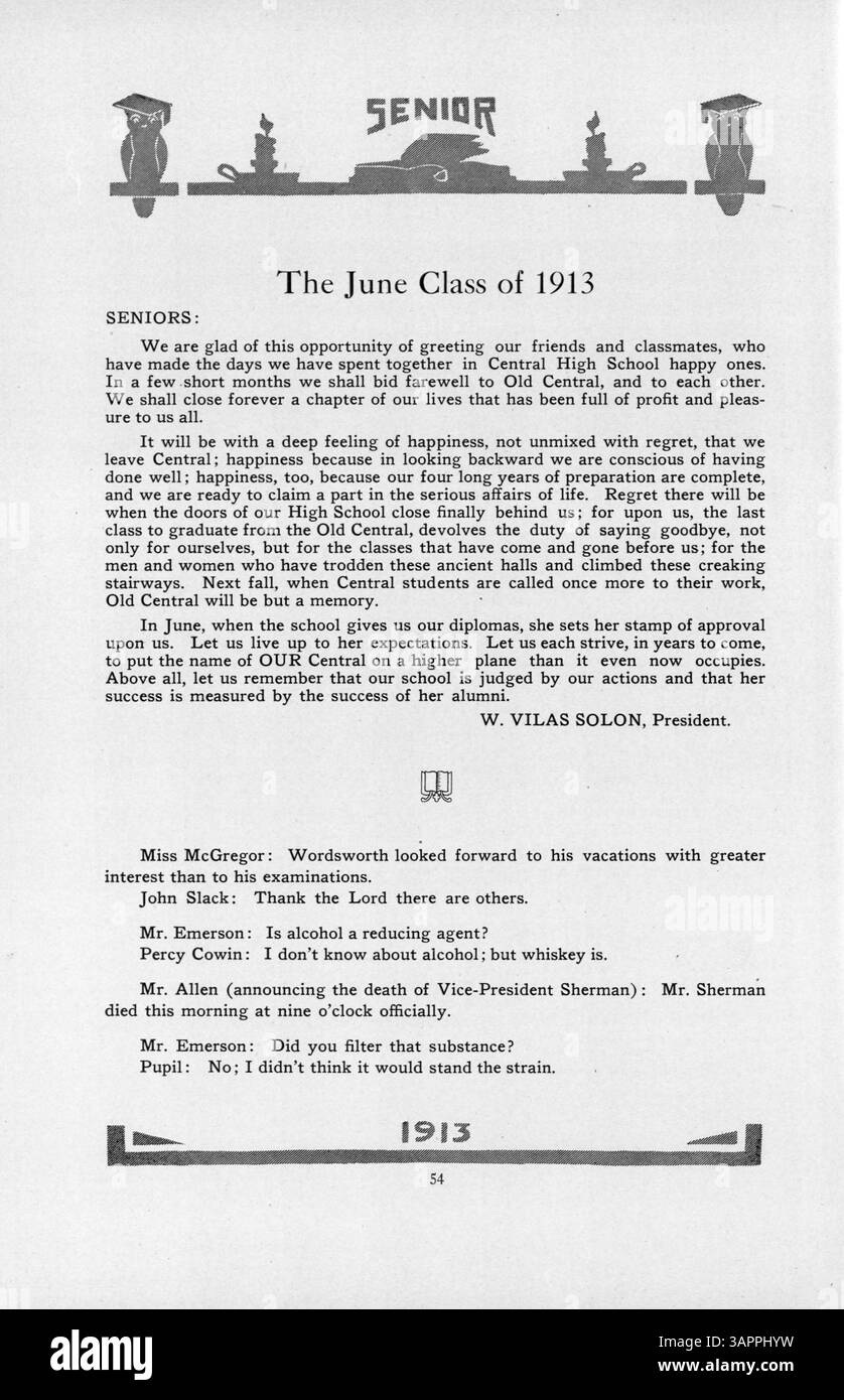 'The Senior', the 1913 yearbook from Central High School, documents the ...