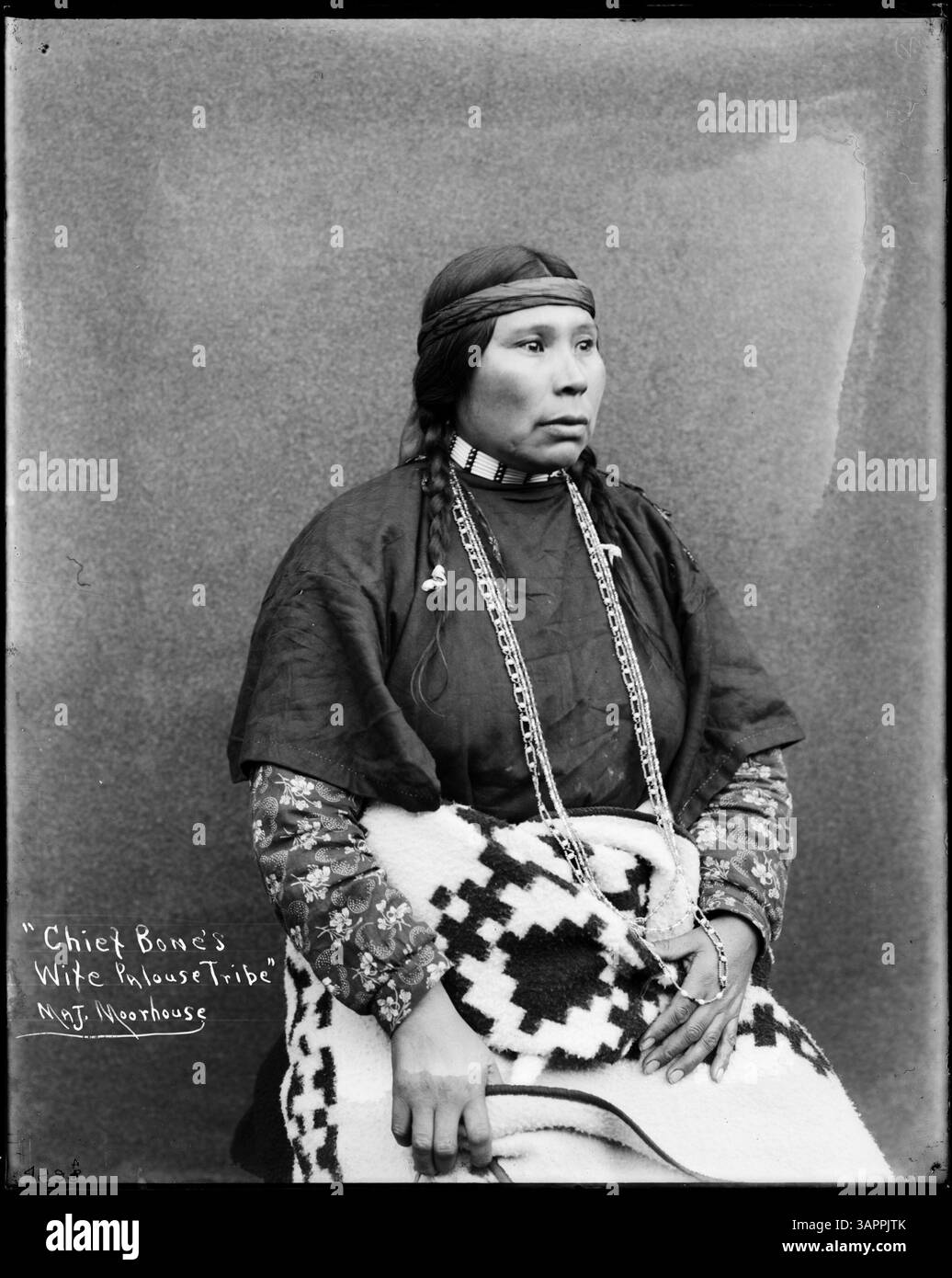 A portrait of Chief Bones' wife, a Palouse Indian, wearing traditional ...