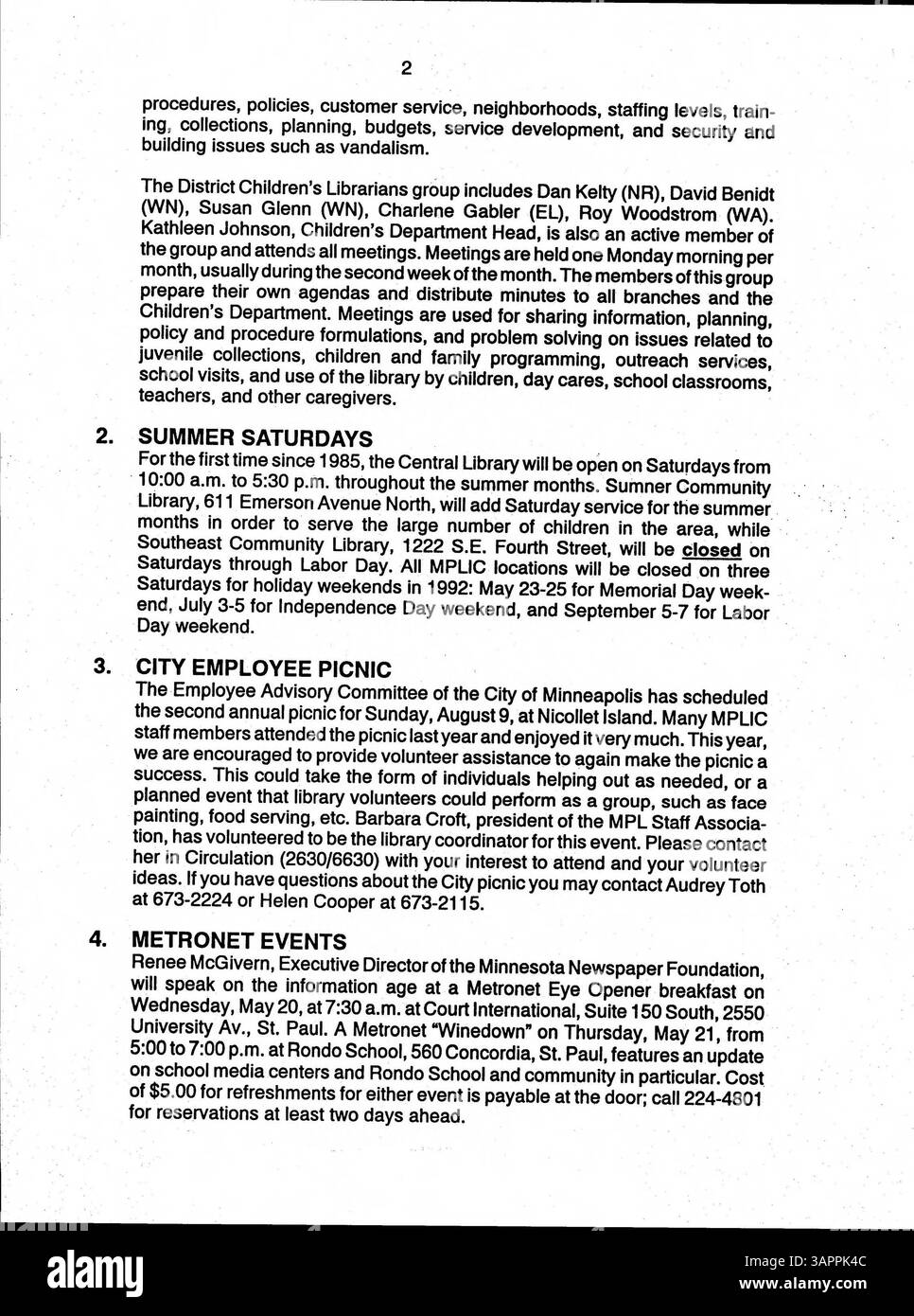 This weekly Minneapolis Public Library Official Bulletin from 1992 ...