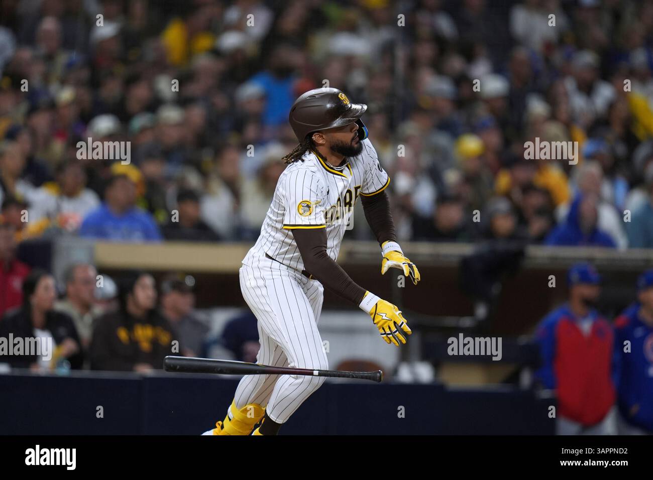 San Diego Padres' Fernando Tatis Jr. reacts while batting during the ...