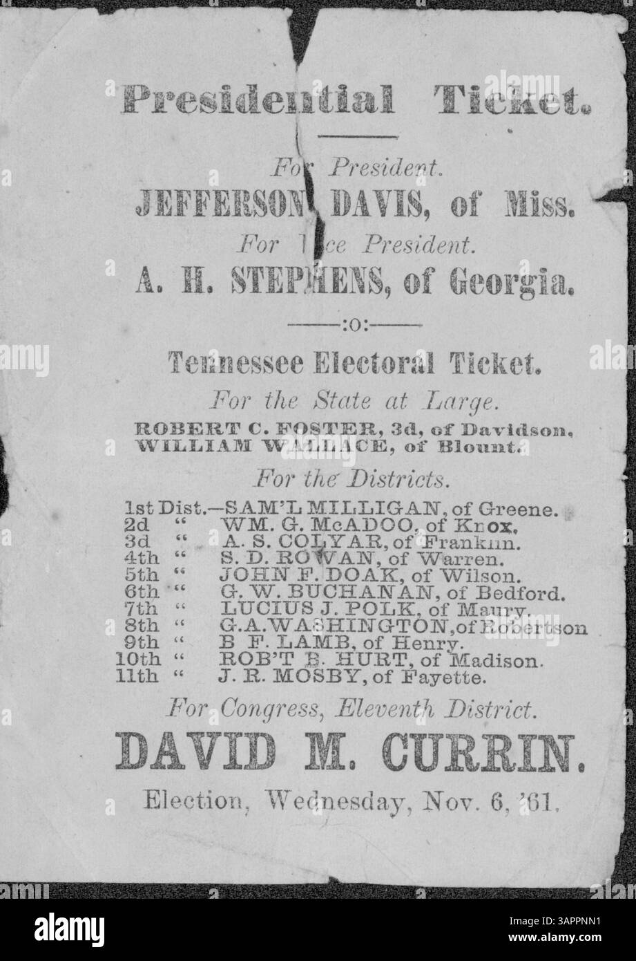 The electoral ticket for Jefferson Davis for president, dated November ...
