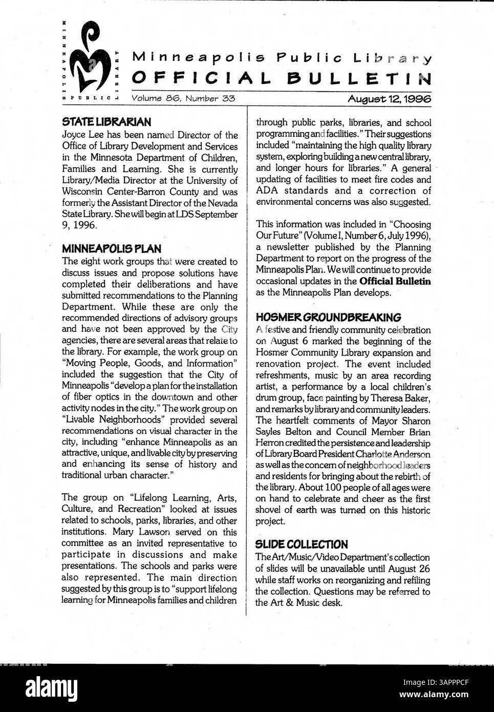 The 1996 official bulletin for Minneapolis Public Library employees ...