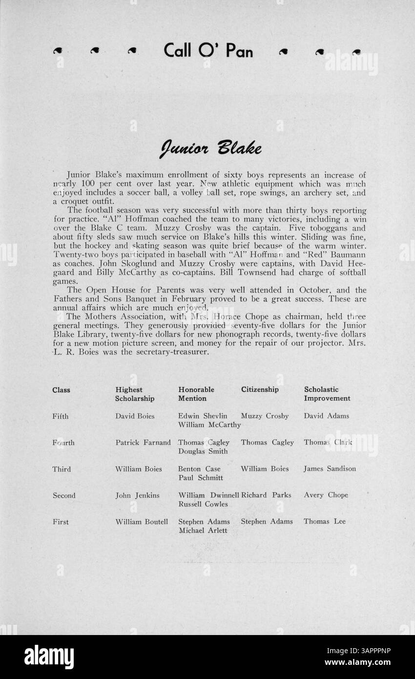 The 1944 edition of Call-O'-Pan, Blake's Yearbook, serves as a ...