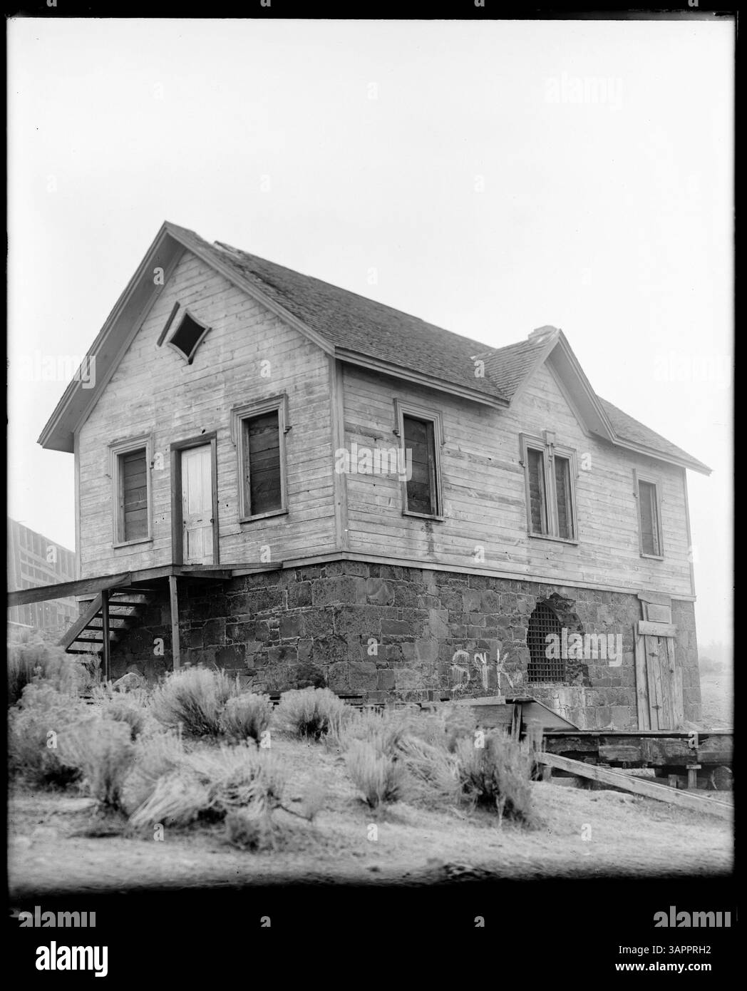 A photograph of the guardhouse at Fort Dalles, Oregon, showing the ...