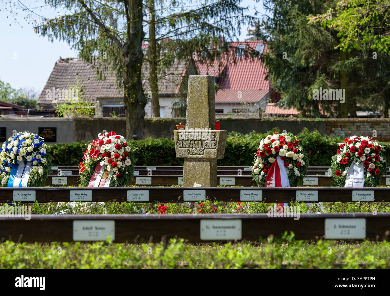 Seelow, Germany. 16th Apr, 2025. The memorial stone with the ...
