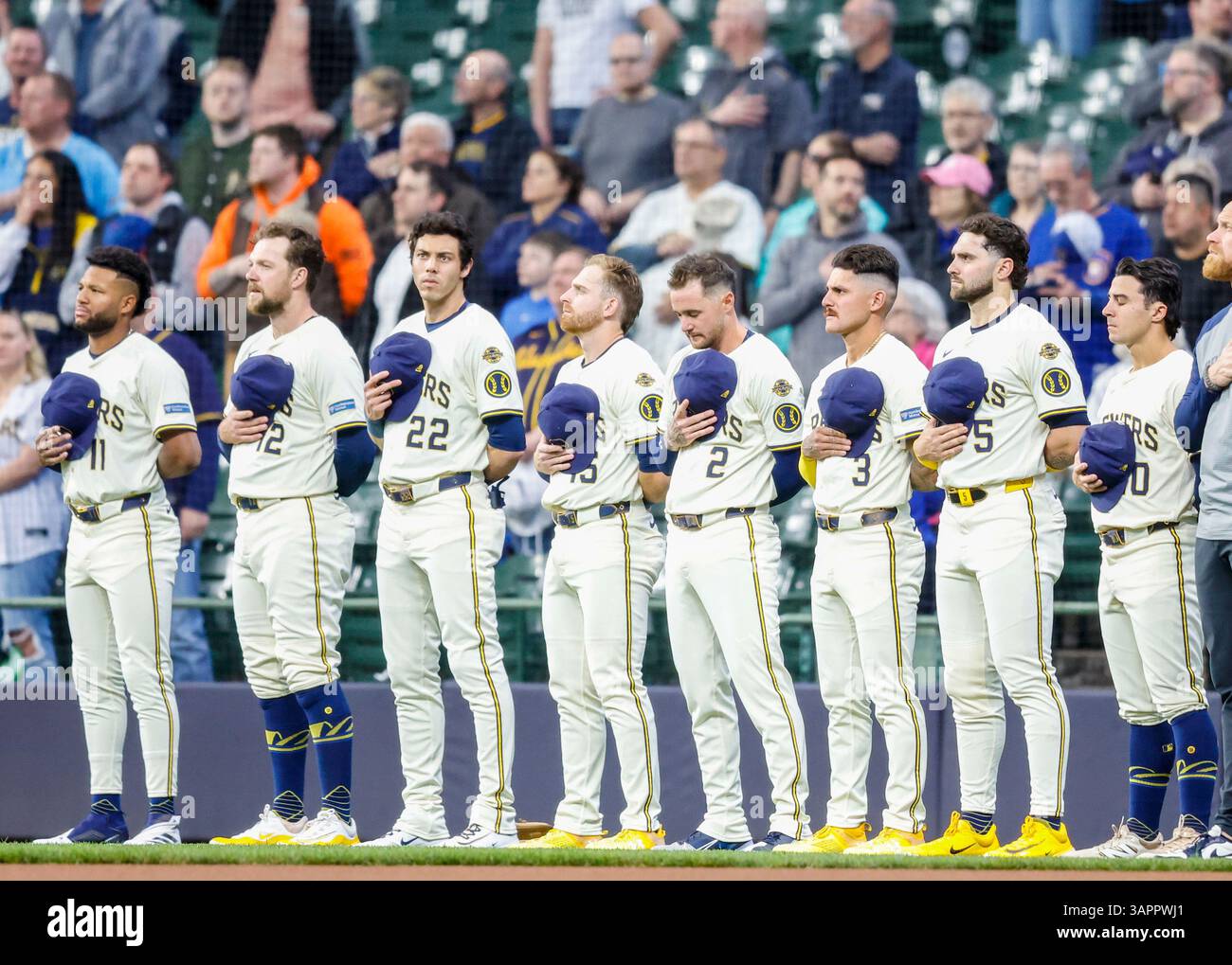 MILWAUKEE, WI - APRIL 16: Brewers starting lineup before a game between ...