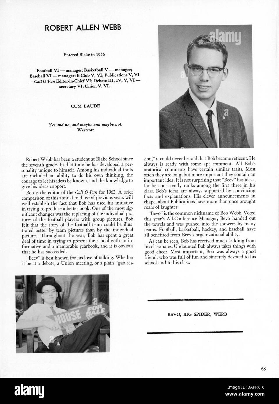 The 1962 Blake School yearbook, Call O' Pan, reflects the key moments ...
