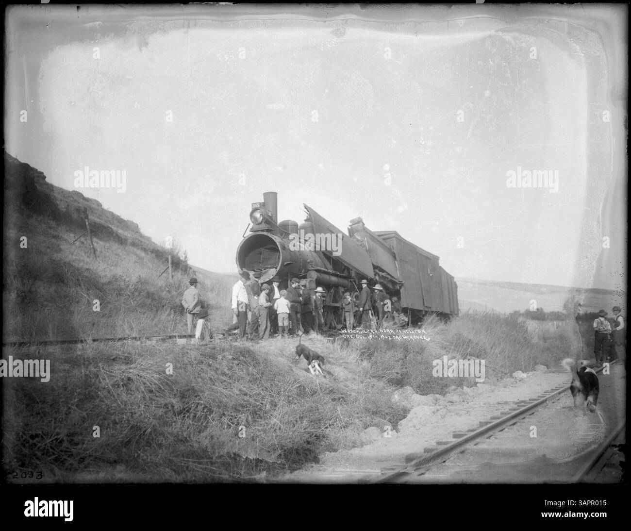 Photograph by Lee Moorhouse of the wreck of engine no. 345 and 366, N.P ...