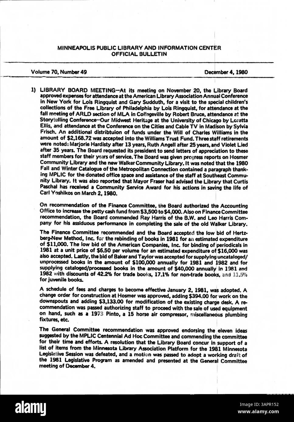 The 1980 Minneapolis Public Library Official Bulletin updates employees ...