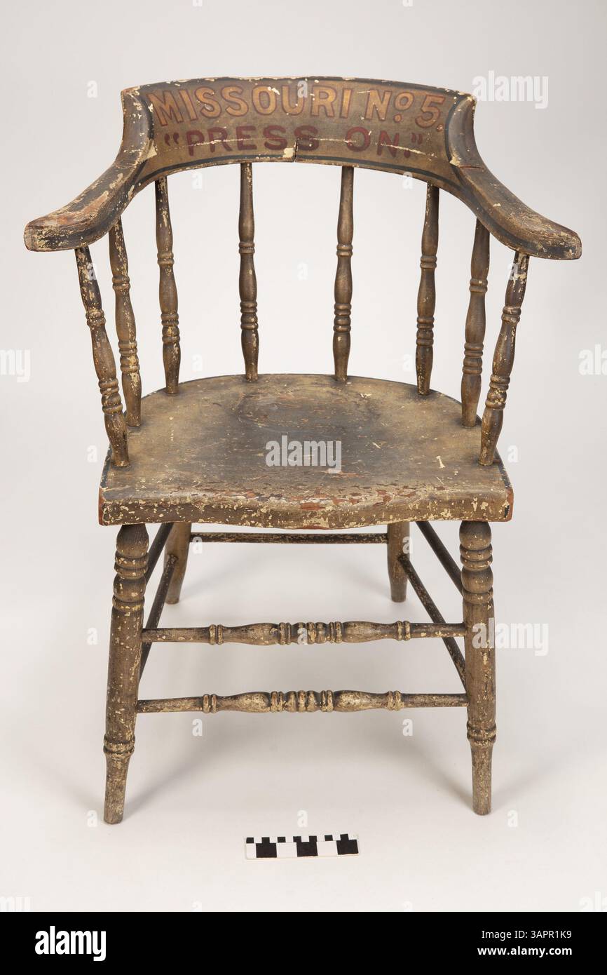 A Fireman's Windsor chair from the Missouri Fire Co. No. 5, featuring a ...
