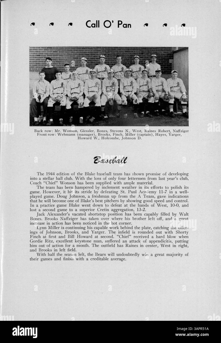 The 1944 Blake Yearbook, 'Call-O'-Pan,' highlights the students ...