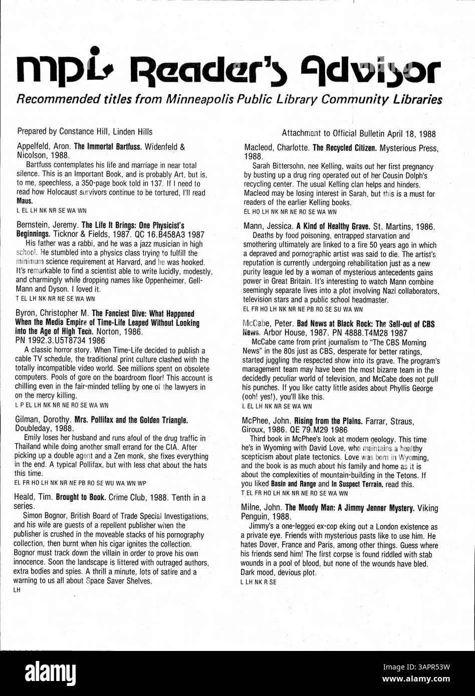 This official bulletin from 1988 updates the staff of the Minneapolis ...