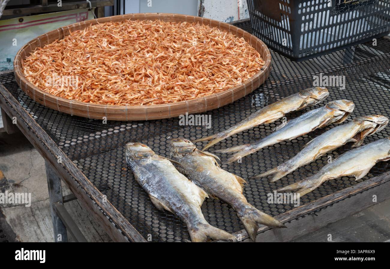 Fish and shrimps being naturally dried in the sun Stock Photo - Alamy