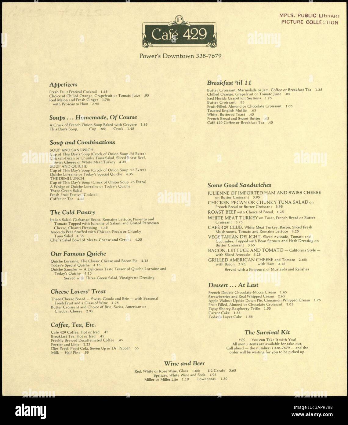 Cafe 429's single-sided menu features a range of offerings, including ...