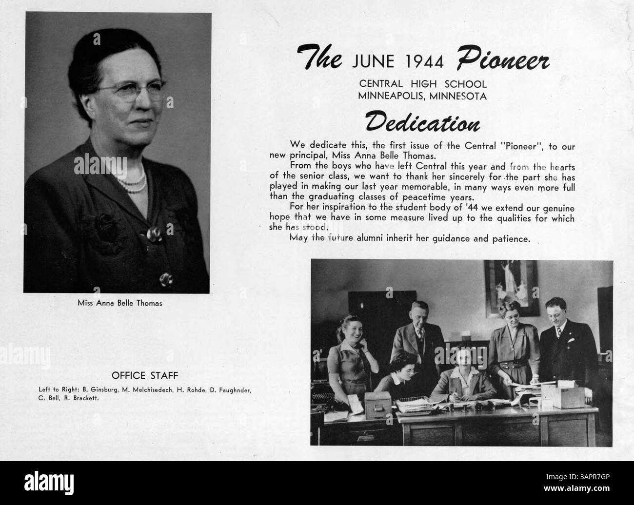 The 1944 edition of Central High School's yearbook, 'Pioneer June ...