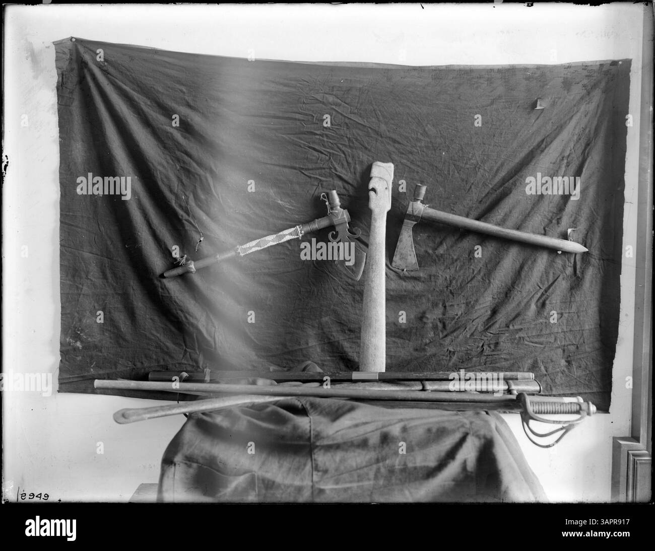 This photograph features relics from the Whitman Massacre of 1847 ...