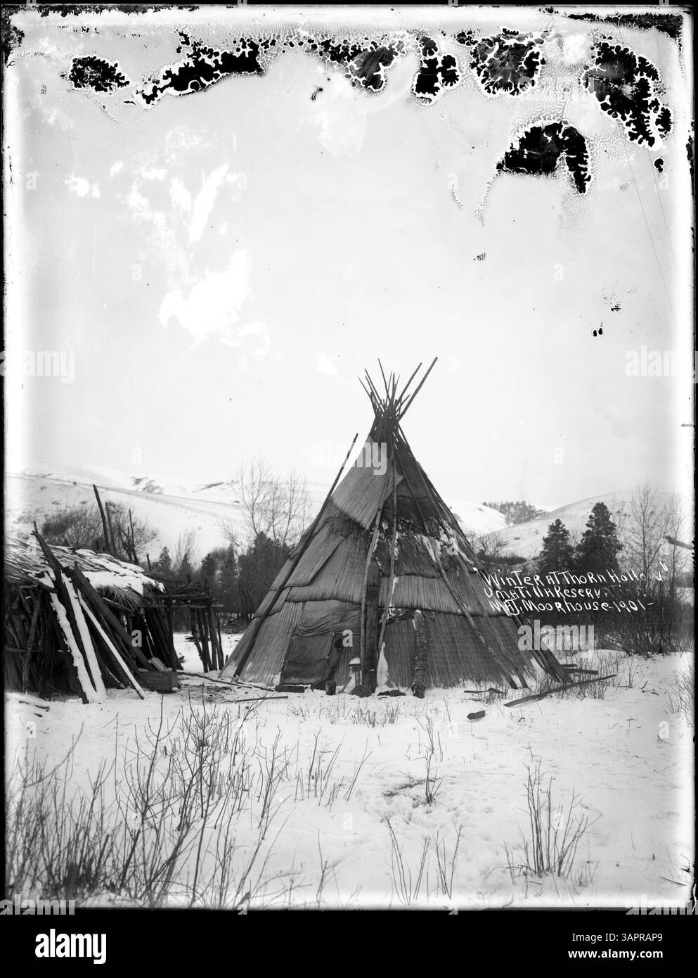 This photograph depicts a tipi covered in snow at Thorn Hollow on the ...