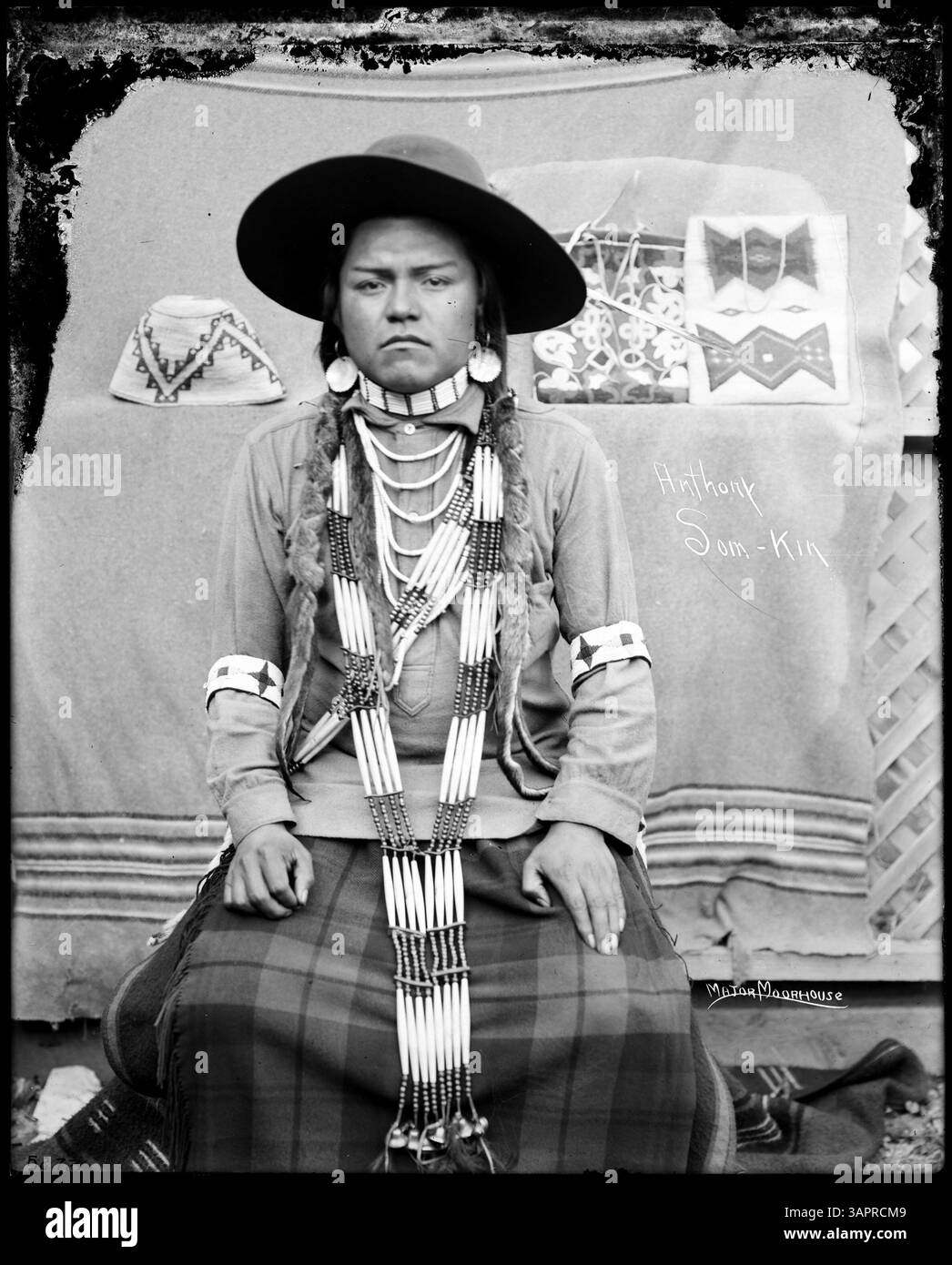 Photograph of Anthony Somkin, a Cayuse tribal man, in regalia Stock ...