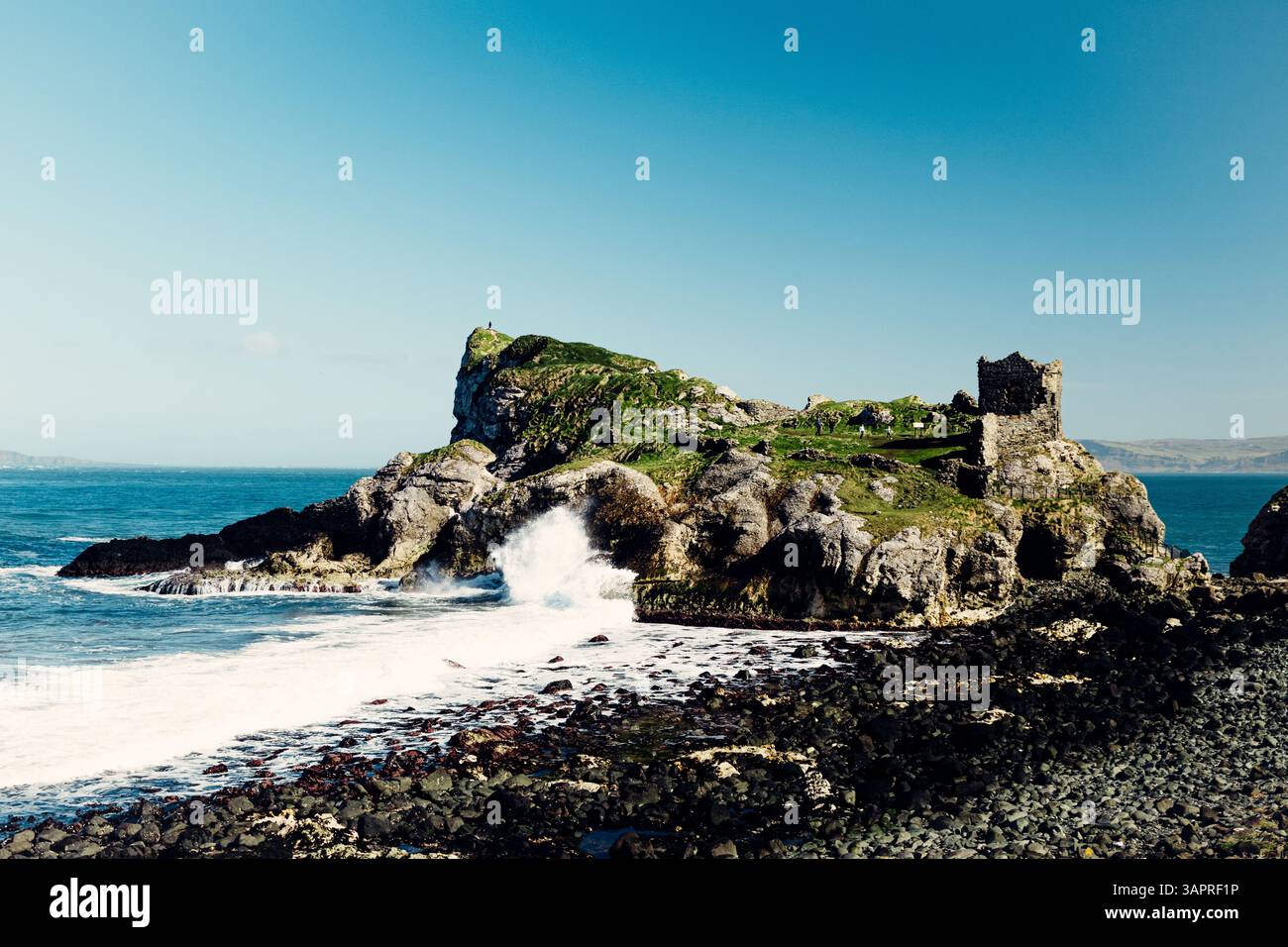 Aerial View of Kinbane Castle Ruins Along Northern Ireland’s Scenic ...