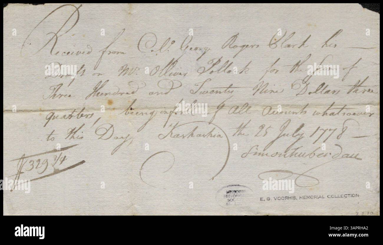 This receipt, dated July 25, 1778, is signed by Simon Huberdau, acknowledging a draft on Oliver ...