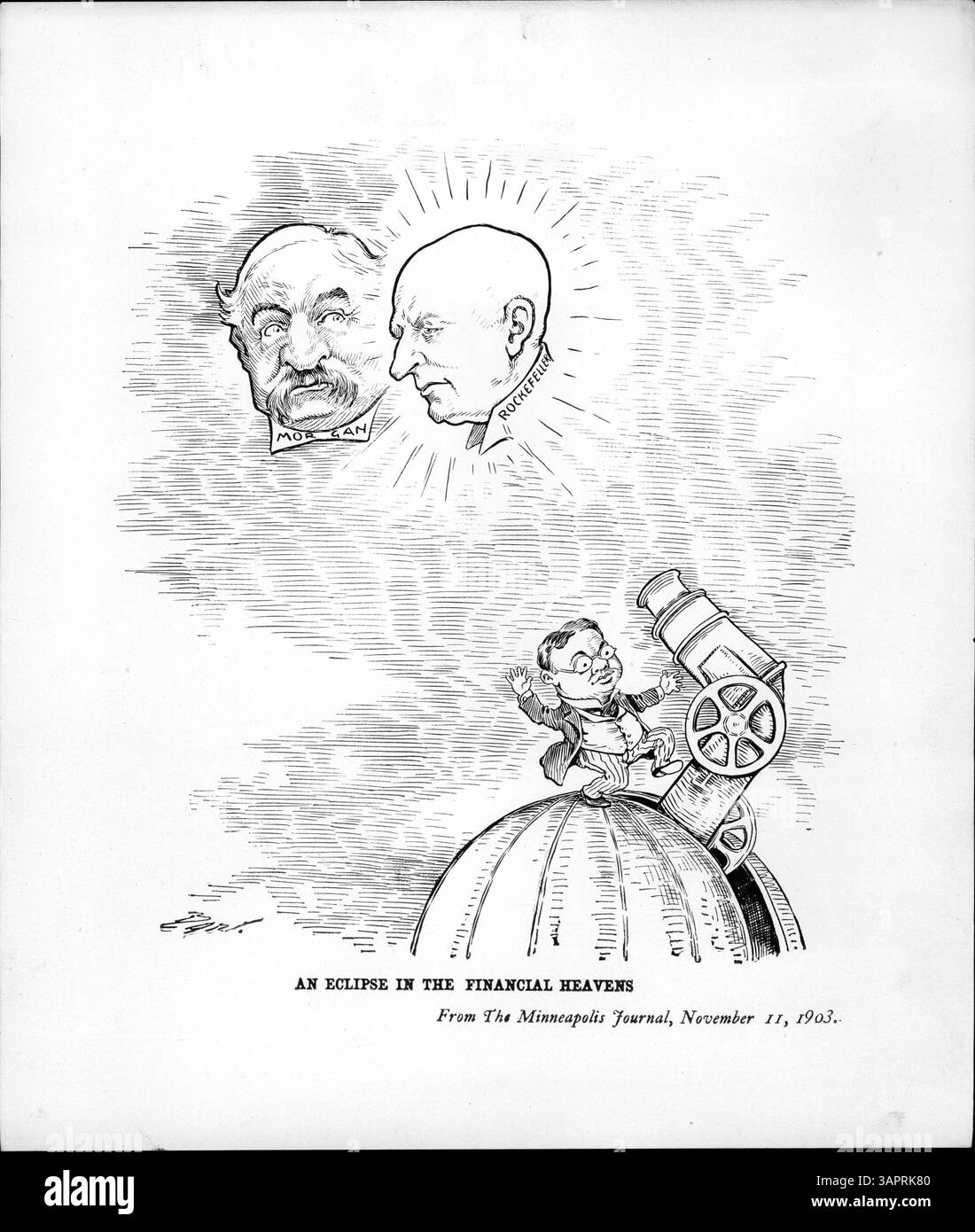 An image of John D. Rockefeller’s head overshadowing J.P. Morgan’s, as ...