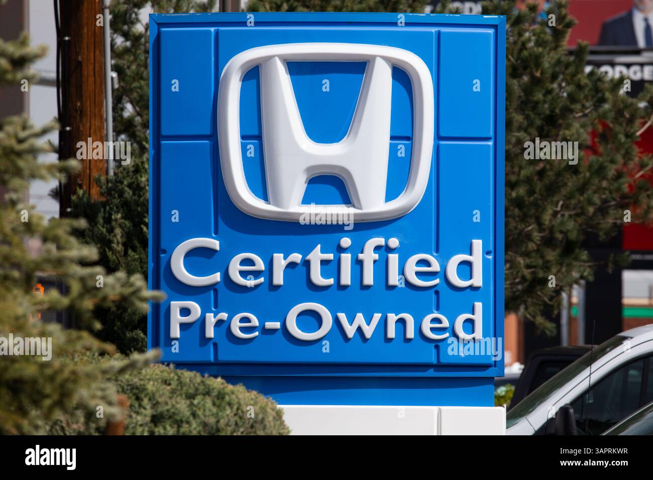 Honda logo on the outside of a showroom. Tariffs imposed by the Trump ...