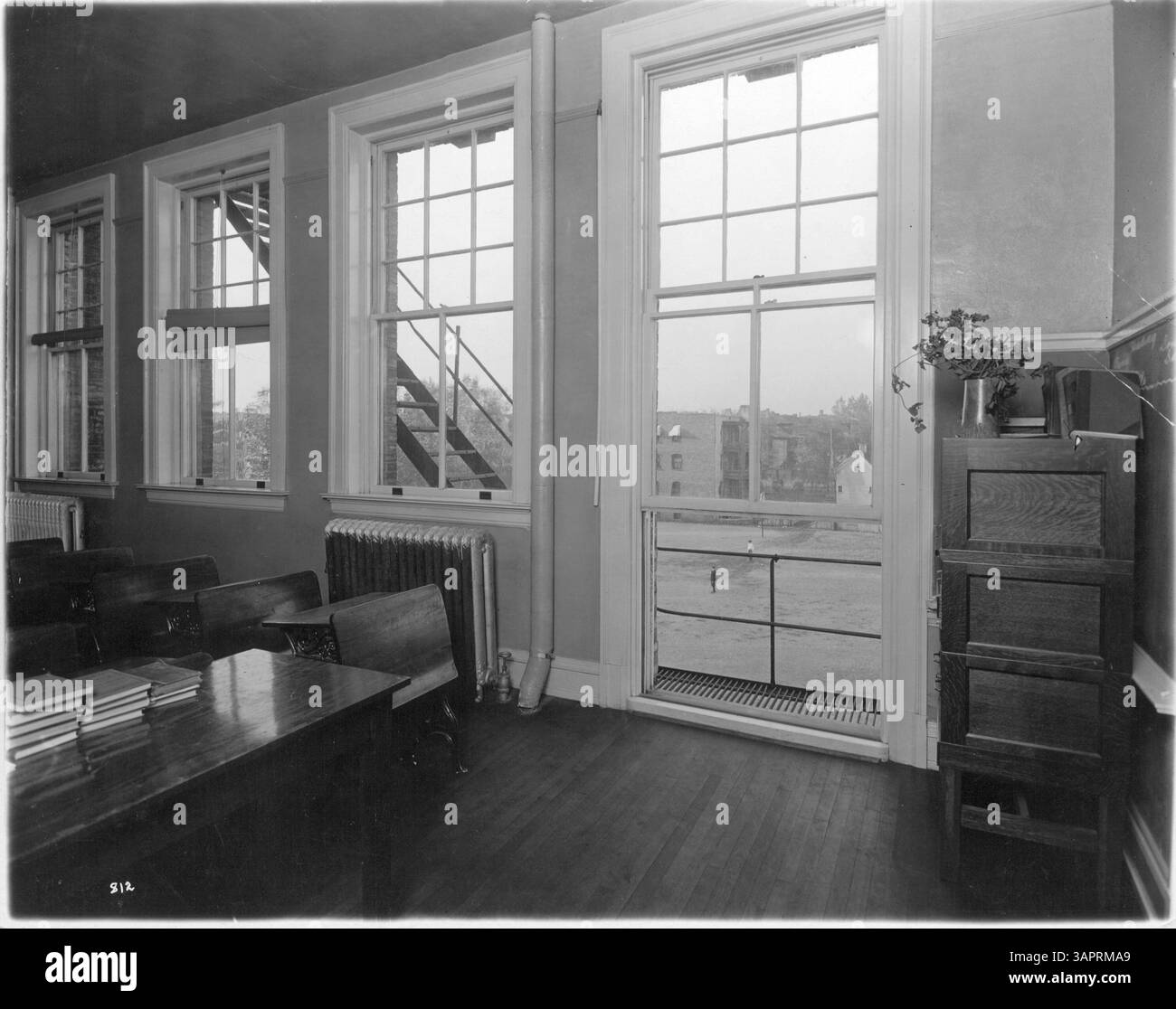 This image depicts the fire escape at Douglas School, showing the ...