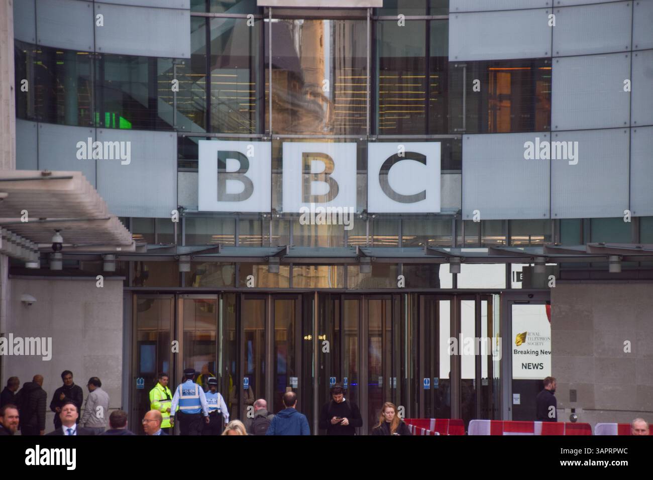 London, UK. 15th April 2025. Exterior view of Broadcasting House, the ...