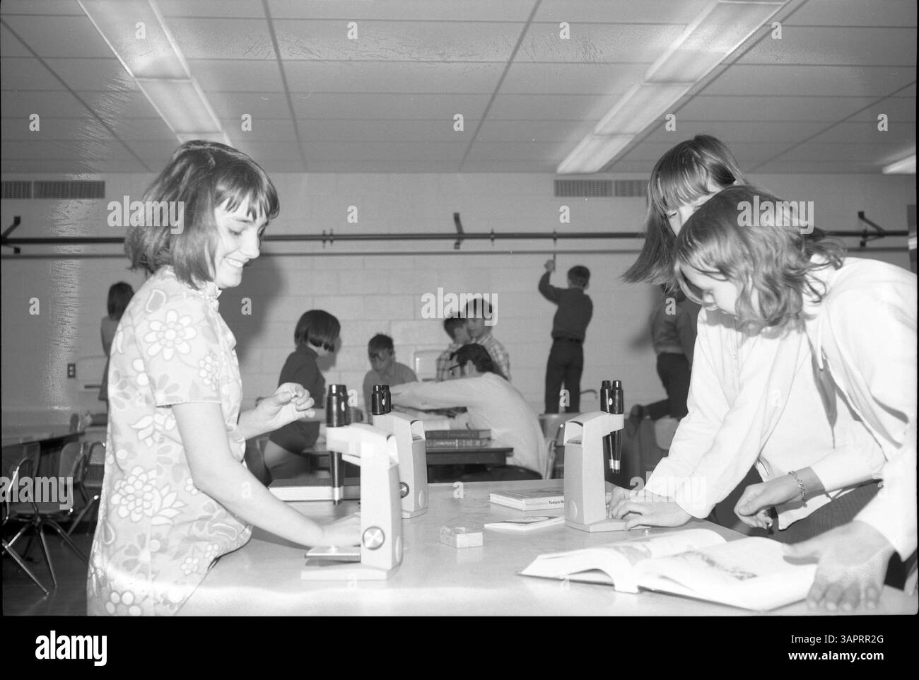 A sixth-grade science class at Holland School uses microscopes and ...