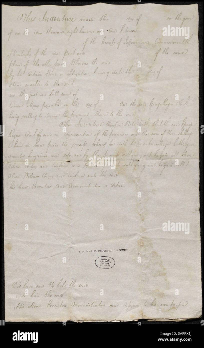 A blank indenture for land in Kentucky, signed by George Rogers Clark ...