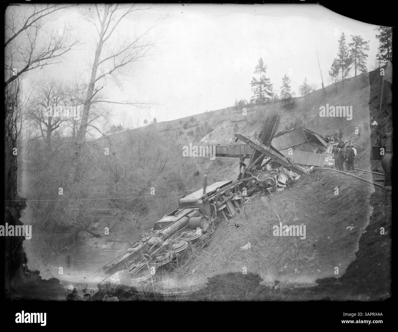 This photograph shows the wreck of engine no. 215 from the O.R.N., near ...