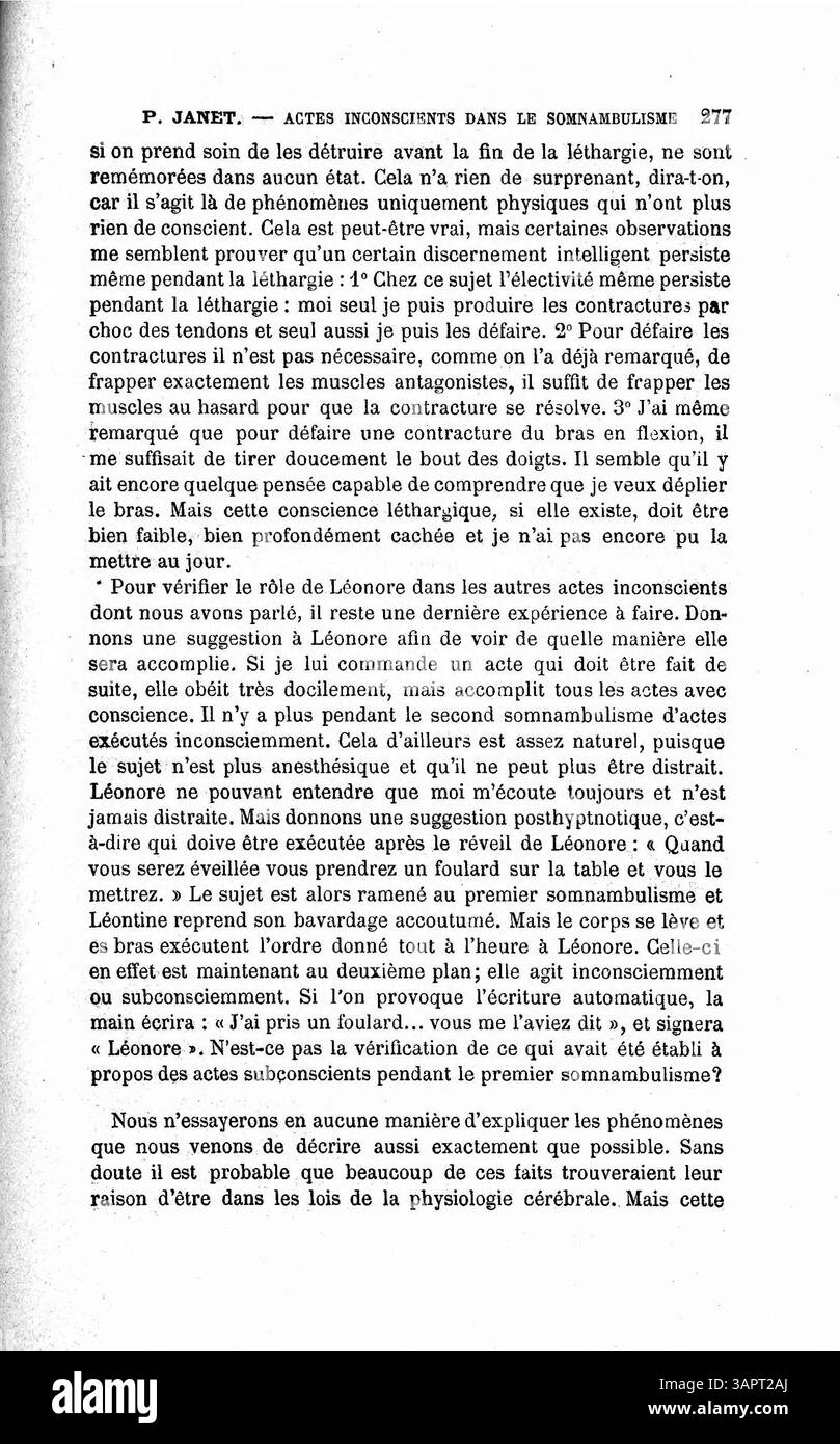P. Janet’s research on unconscious acts and memory during somnambulism ...