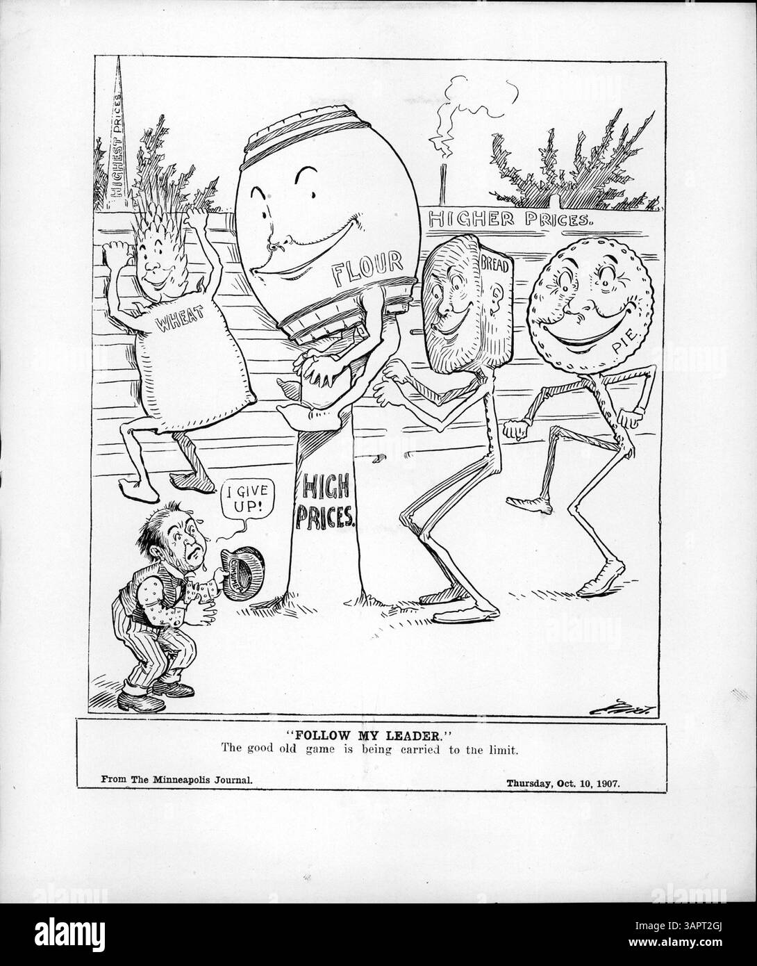 The cartoon Follow My Leader humorously depicts rising food prices ...