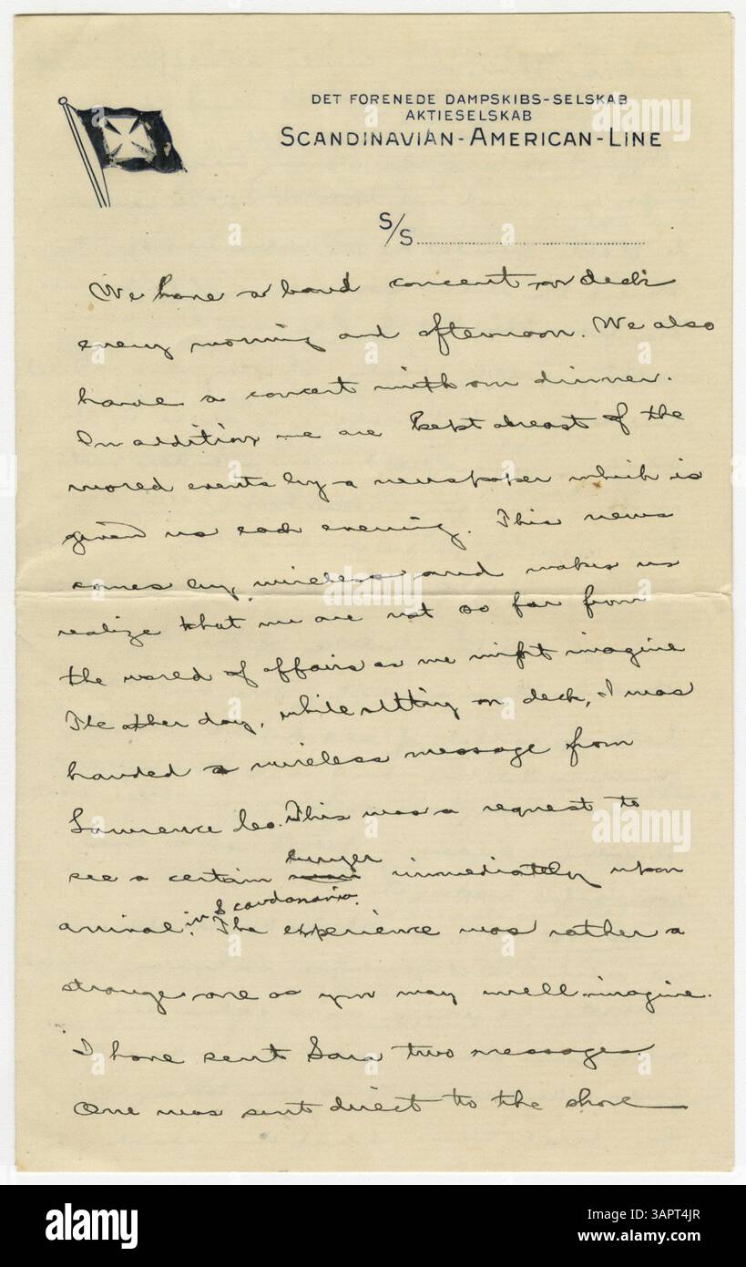 In his letter dated February 5, 1919, Ernst writes from the S.S. Hellig ...