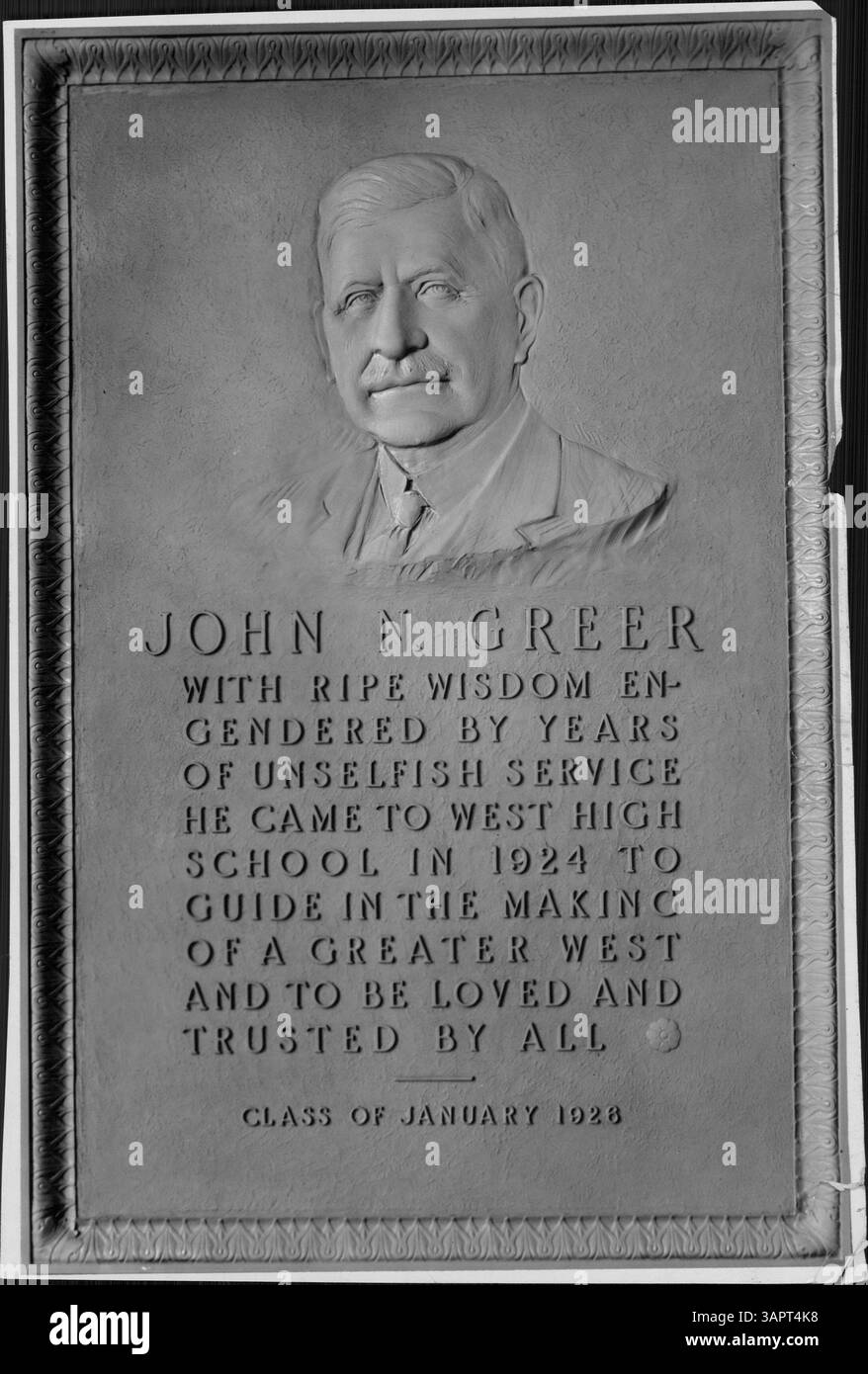 The Greer Bronze Memorial honors John N. Greer, principal of West High School, commemorating his ...