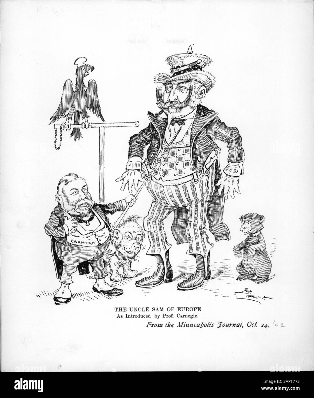 A satirical illustration of Andrew Carnegie dressed as Uncle Sam ...