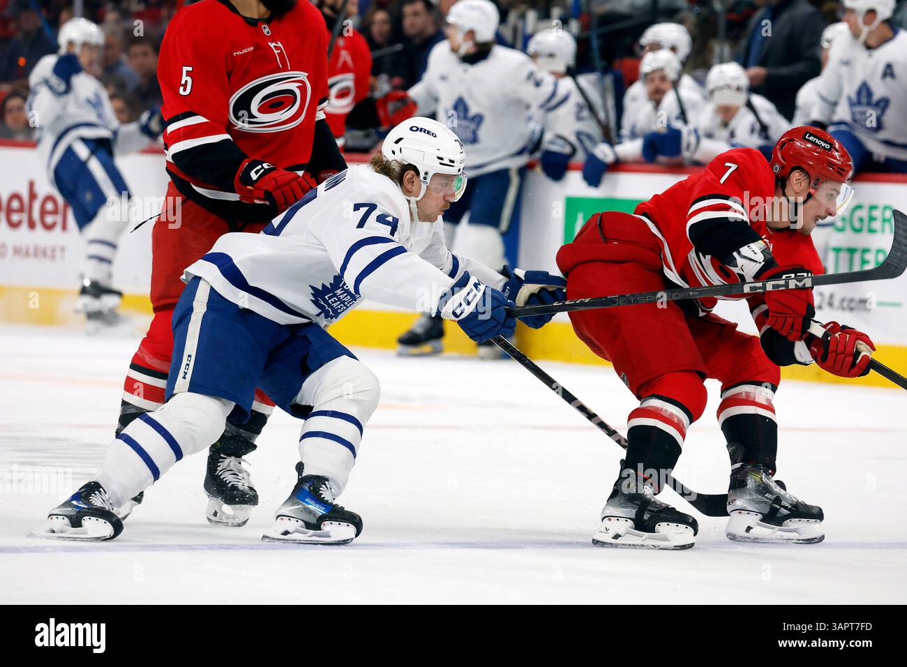 Toronto Maple Leafs' Bobby McMann (74) chases Carolina Hurricanes ...