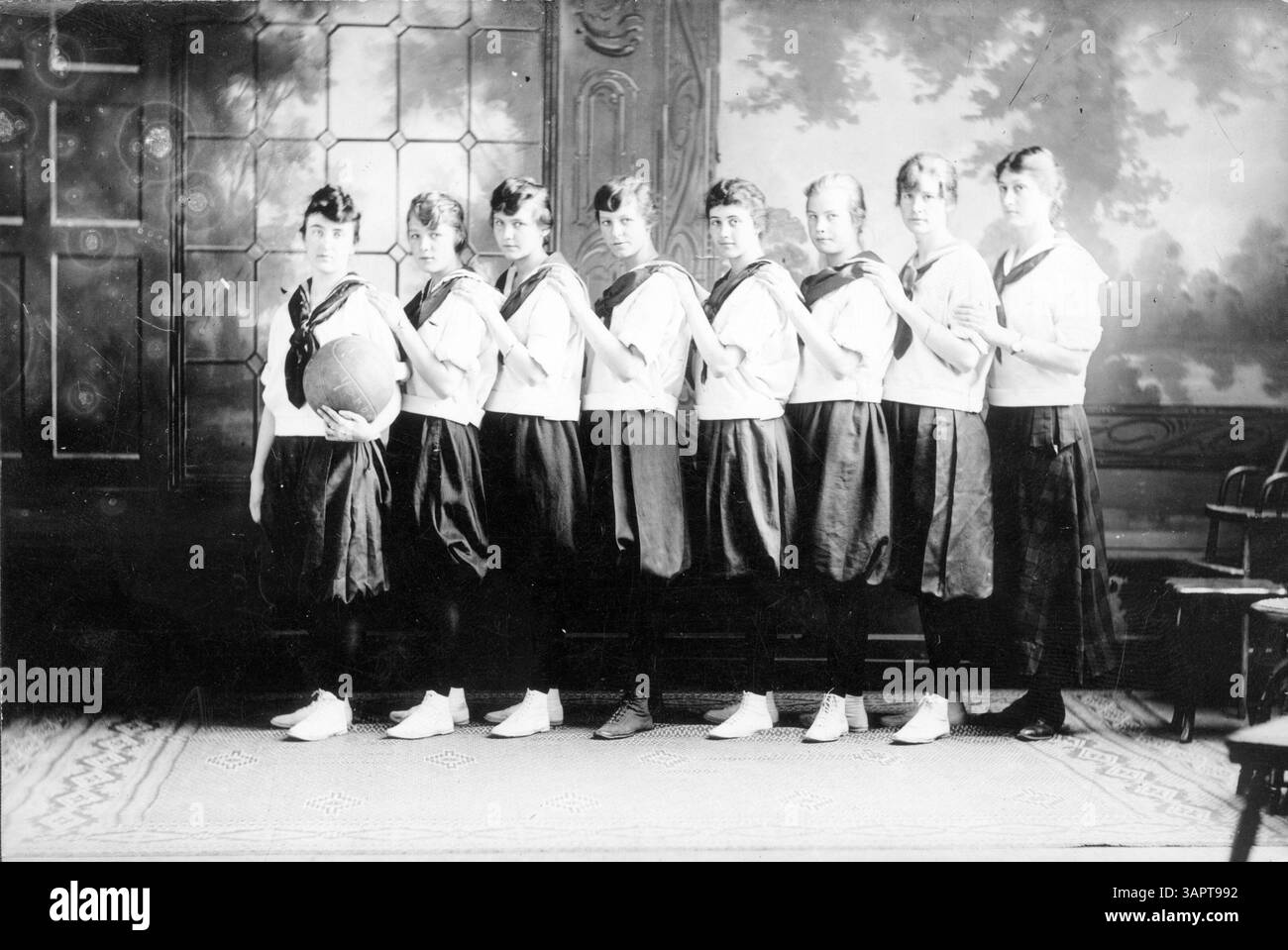 A black and white photograph shows the University of Oregon women's ...